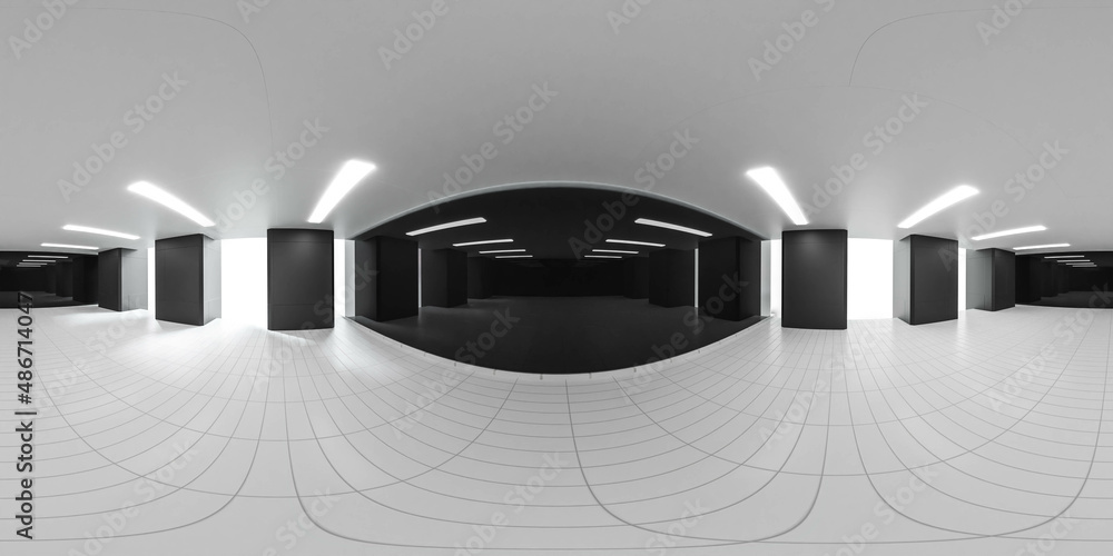 360 degree full panorama environment map of empty black and white ...