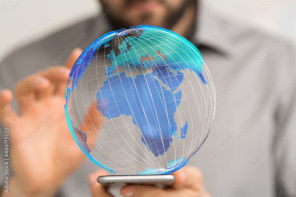 World map with satellite data connections. Connectivity across the ...