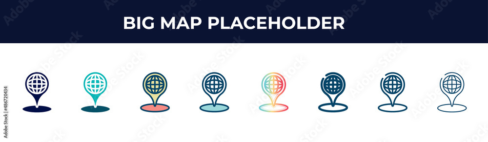 big map placeholder vector icon in 8 different modern styles. black ...