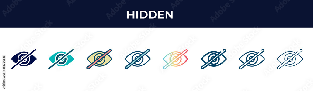 hidden vector icon in 8 different modern styles. black, two colored ...