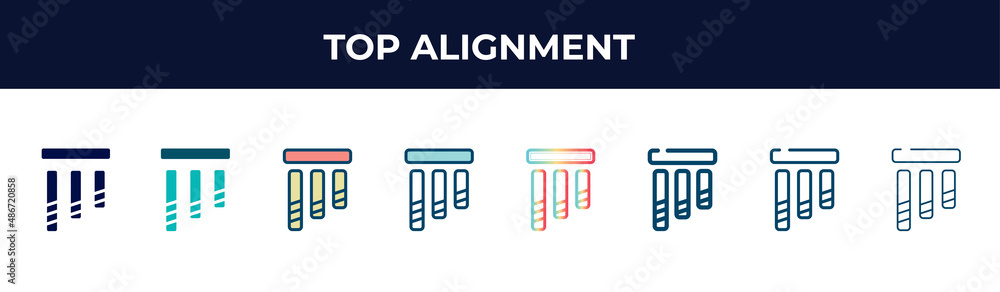 top alignment vector icon in 8 different modern styles. black, two ...