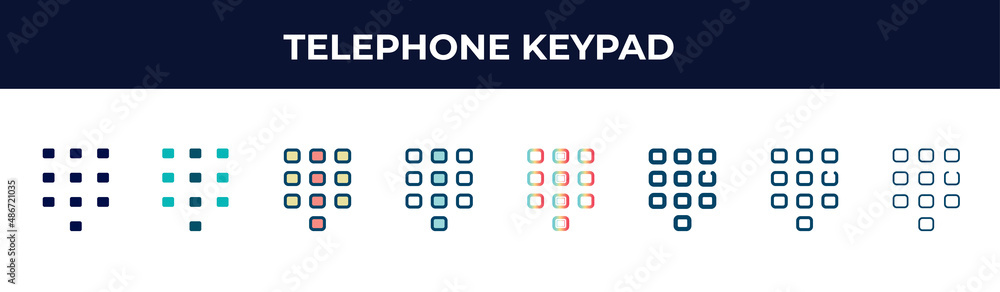 telephone keypad vector icon in 8 different modern styles. black, two ...