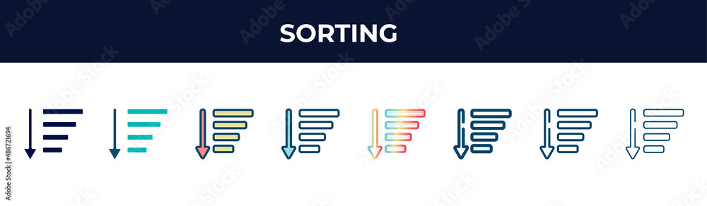 sorting vector icon in 8 different modern styles. black, two colored ...
