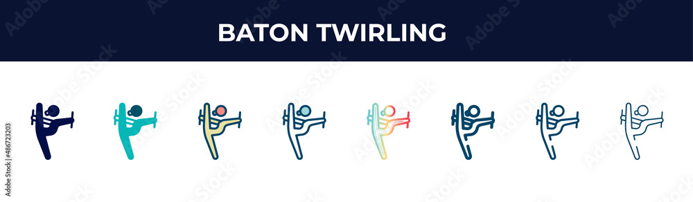 baton twirling vector icon in 8 different modern styles. black, two ...