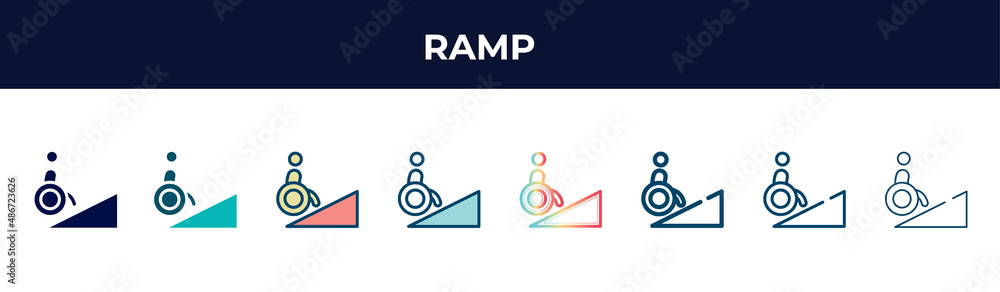 ramp vector icon in 8 different modern styles. black, two colored ramp ...