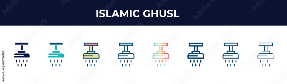 islamic ghusl vector icon in 8 different modern styles. black, two ...