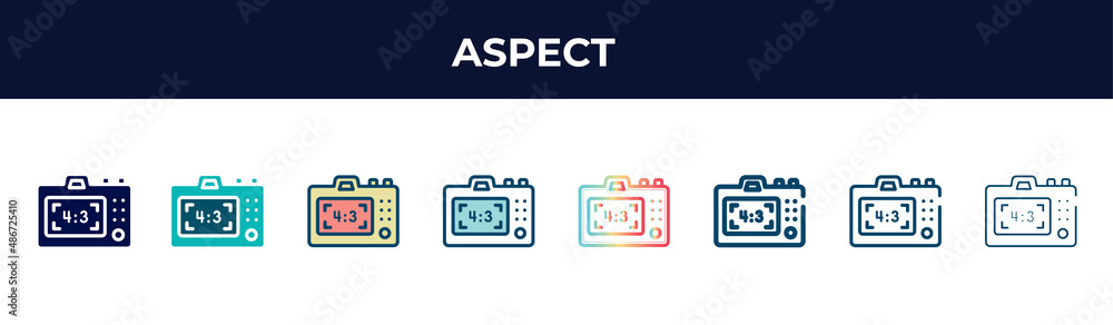 aspect vector icon in 8 different modern styles. black, two colored ...