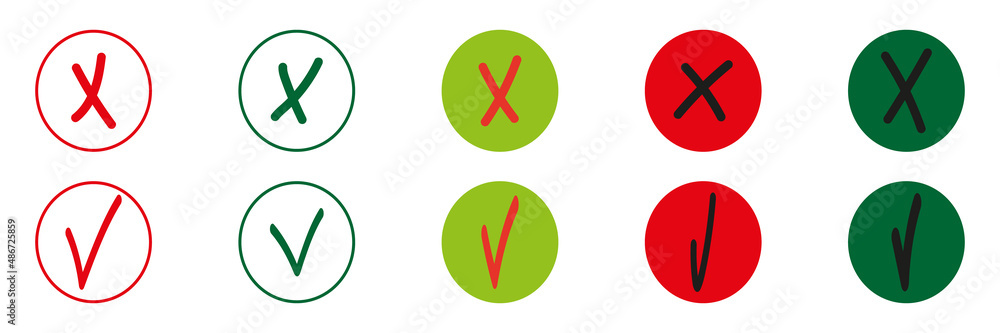Red and green collection crosses and check marks . Set of flat vector ...