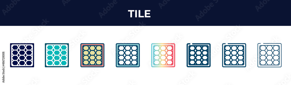 tile vector icon in 8 different modern styles. black, two colored tile ...