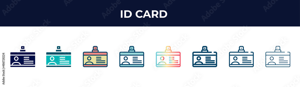 id card vector icon in 8 different modern styles. black, two colored id ...