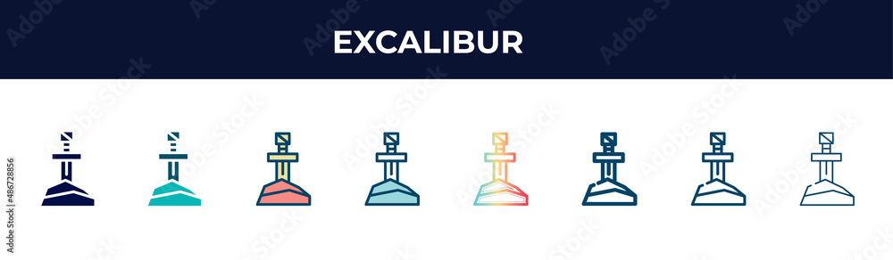 excalibur vector icon in 8 different modern styles. black, two colored ...