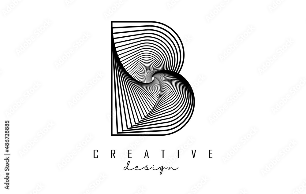 Vetor de Letter B logo with lines and spiral effect. Vector ...