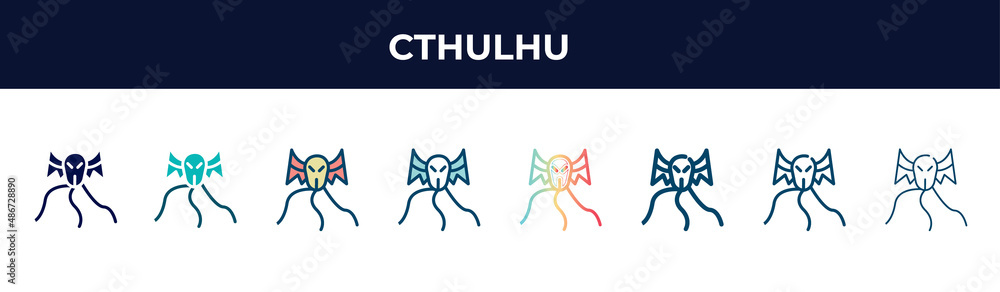 cthulhu vector icon in 8 different modern styles. black, two colored ...