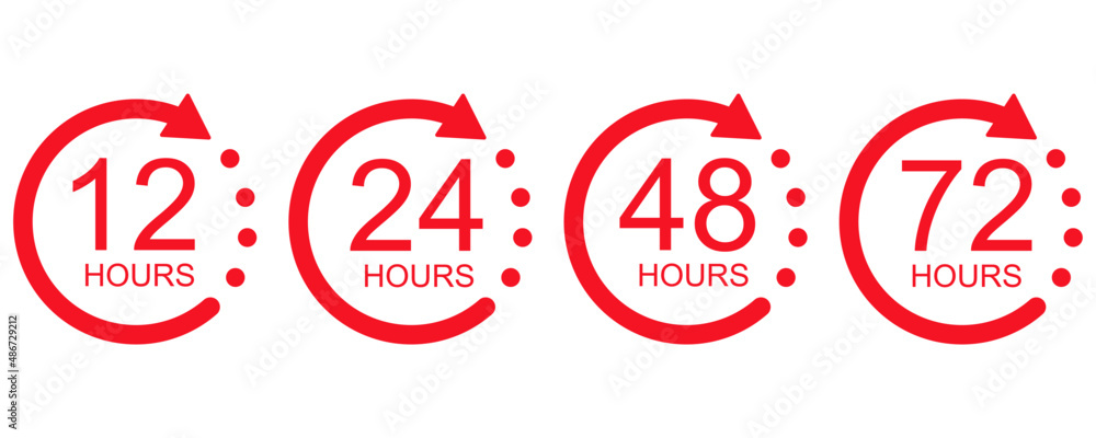 12, 24, 48, 72 hours clock vector set icons. Fast delivery service ...