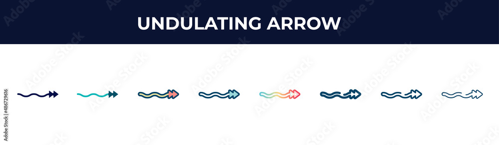 undulating arrow vector icon in 8 different modern styles. black, two ...