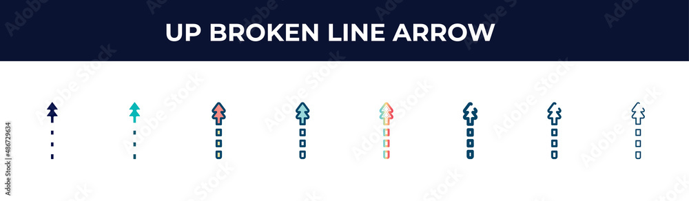 up broken line arrow vector icon in 8 different modern styles. black ...