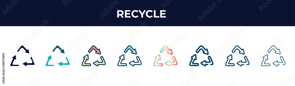 recycle vector icon in 8 different modern styles. black, two colored ...