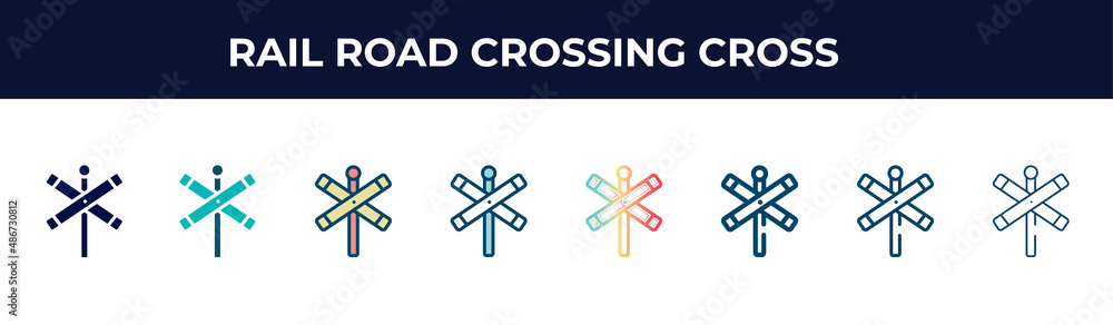 rail road crossing cross vector icon in 8 different modern styles ...