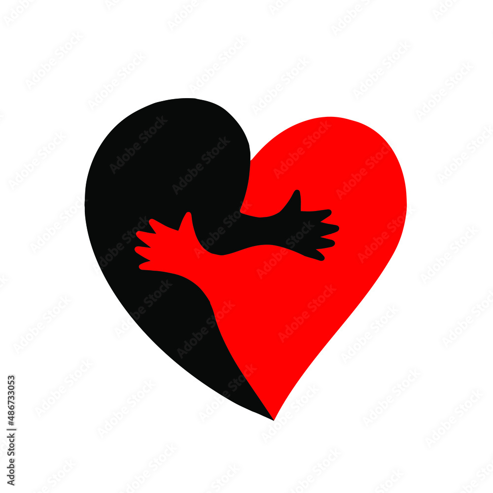 Heart. National Hug day. Halves of the heart in a strong hug. Hug icons ...