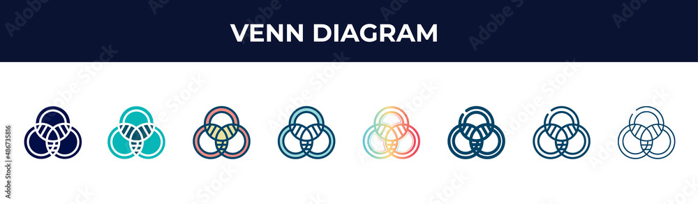 venn diagram vector icon in 8 different modern styles. black, two ...