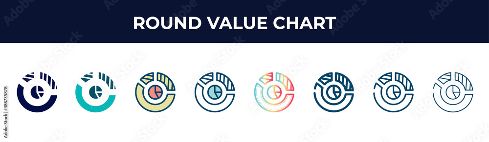 round value chart vector icon in 8 different modern styles. black, two ...