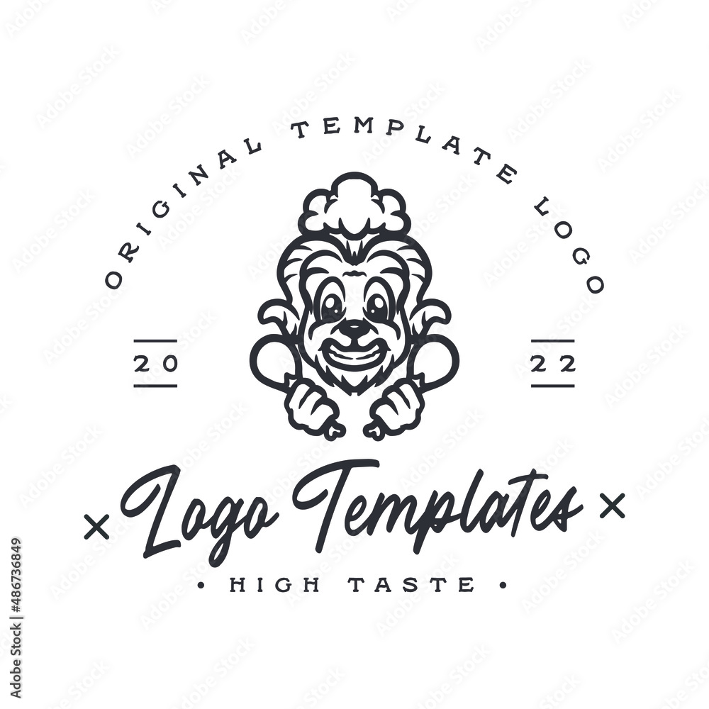 cute goat character logo. cute goat logo template holding fried chicken ...