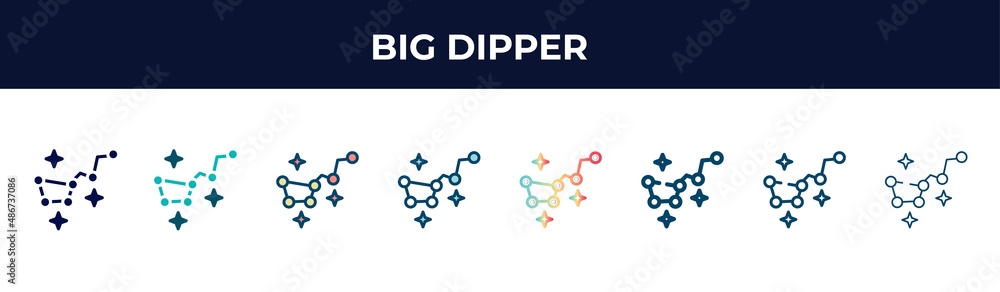 big dipper vector icon in 8 different modern styles. black, two colored ...