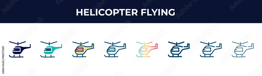 helicopter flying vector icon in 8 different modern styles. black, two ...