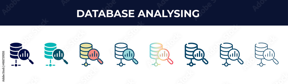 database analysing vector icon in 8 different modern styles. black, two colored database ...