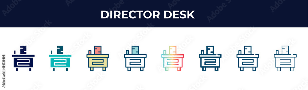 director desk vector icon in 8 different modern styles. black, two ...