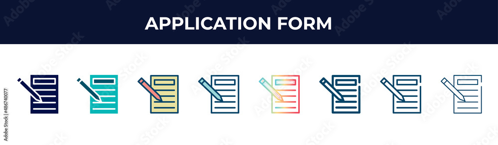 application form vector icon in 8 different modern styles. black, two ...