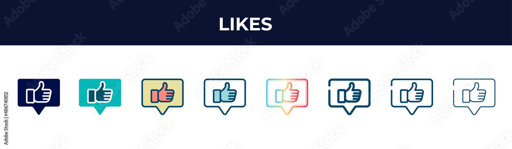 likes vector icon in 8 different modern styles. black, two colored ...