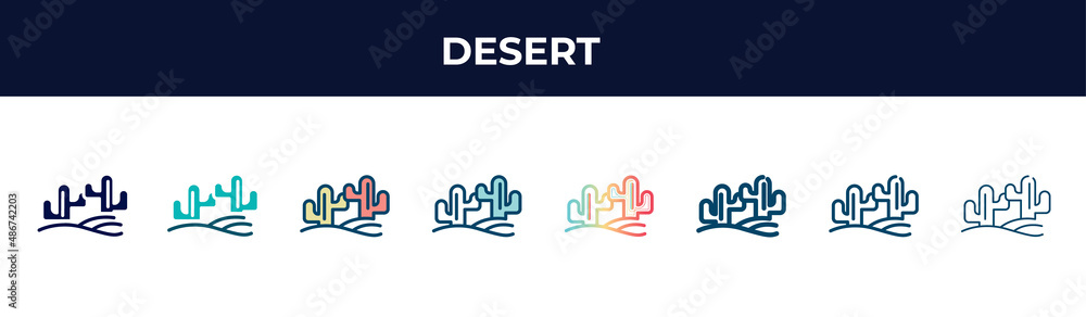 desert vector icon in 8 different modern styles. black, two colored ...