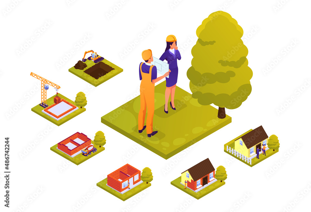 Infographic vector of a house building process. Stock Vector | Adobe Stock