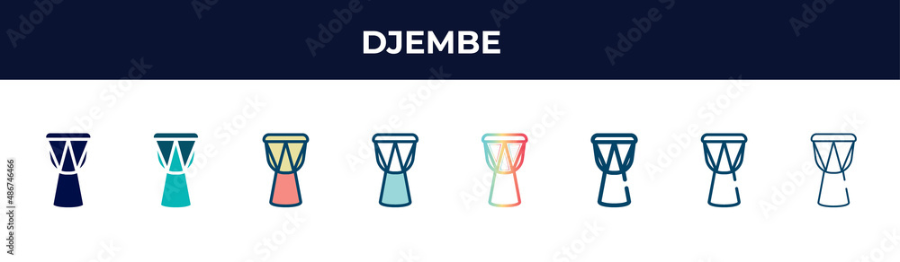 djembe vector icon in 8 different modern styles. black, two colored djembe icons designed in ...