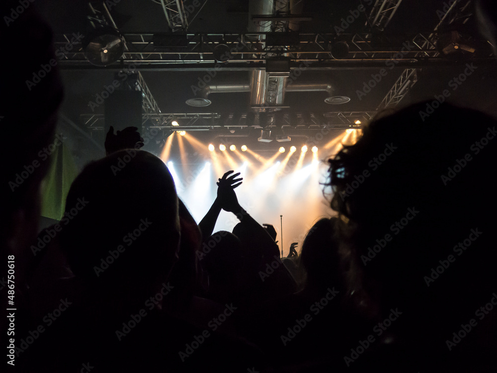 Concert spectators in front of a bright stage with live music Stock ...