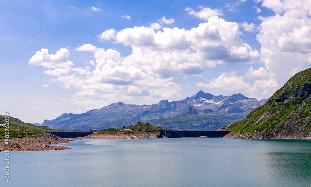 Reservoir lake Lago di Montespluga in italian Alps Stock Photo | Adobe ...
