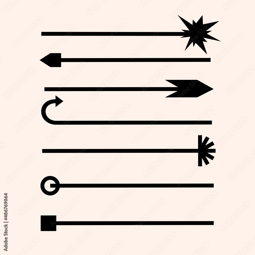 A set of arrows with different tips. pagan tools. Arrows linear, black ...