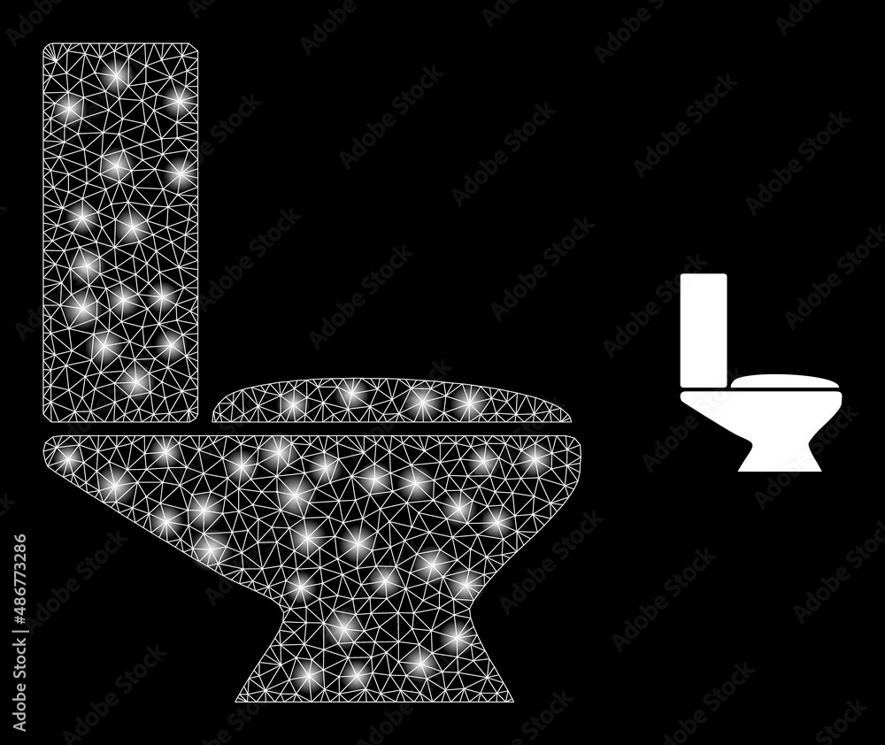 Toilet icon and bright net mesh toilet structure with sparkle spots ...