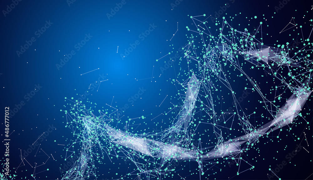 Blue DNA with polygon line on black abstract background. Connection ...