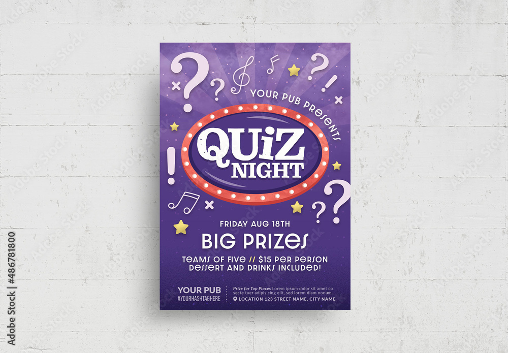 Quiz Night Flyer Poster Layout Stock Template | Adobe Stock