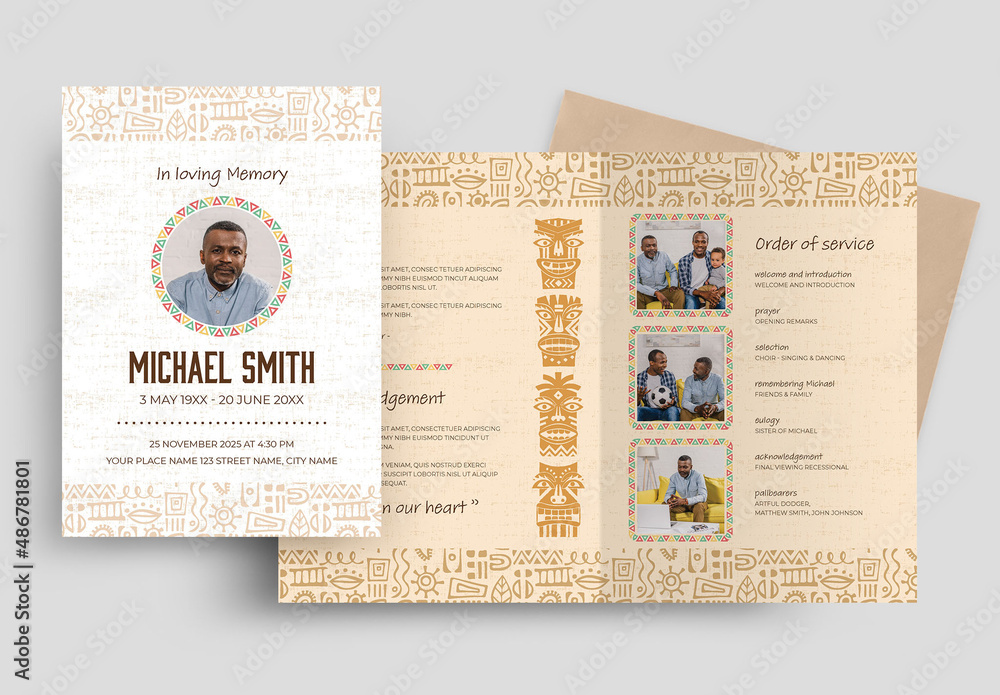 Funeral Program Layout with African Tribal Theme Stock Template | Adobe ...