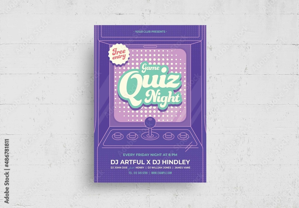 Retro Quiz Night Game Night Flyer Poster Layout Stock Template | Adobe ...
