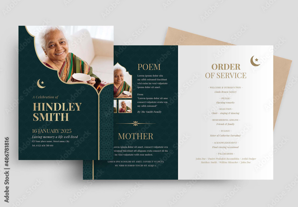 Islamic Muslim Funeral Program Obituary Service Layout Stock Template ...