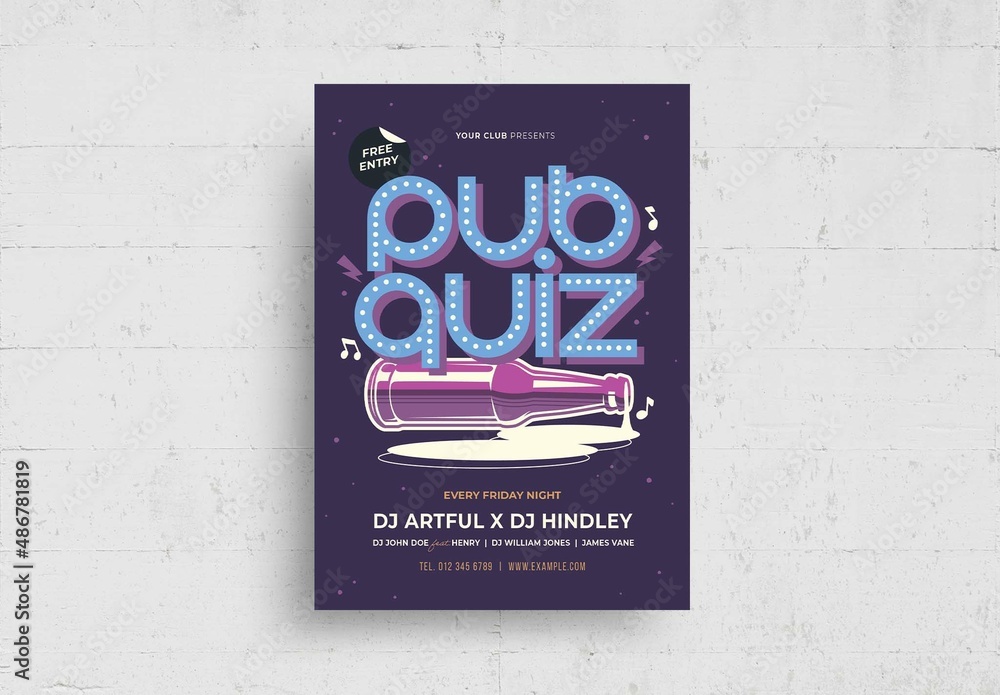 Pub Quiz Flyer Poster Layout for Bar Trivia Night Events Stock Template ...