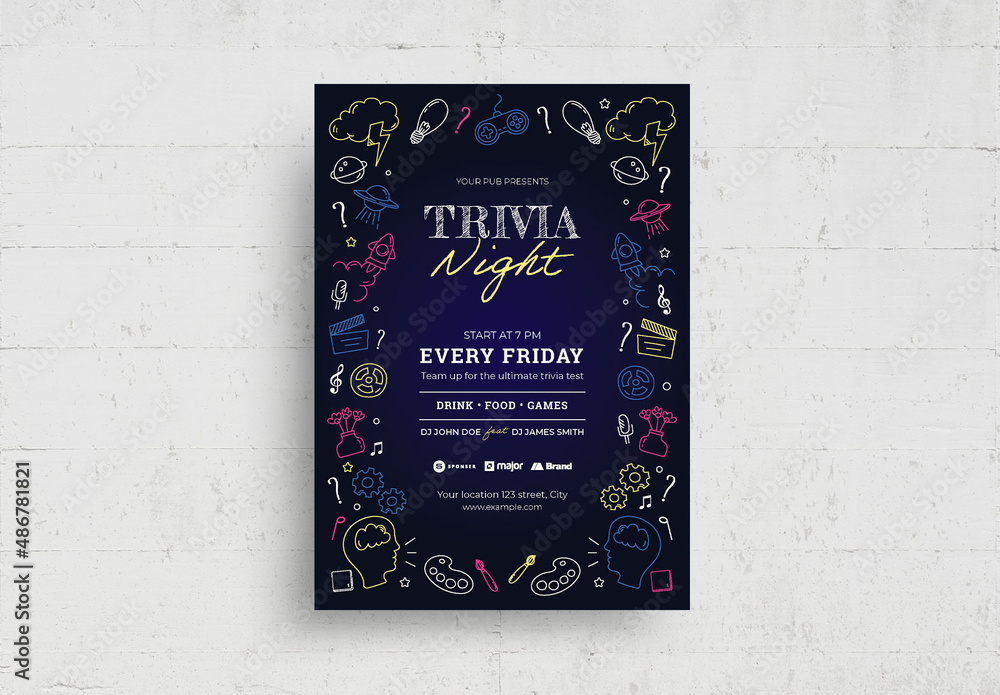 Trivia Night Flyer for Pub Quiz Events Stock Template | Adobe Stock