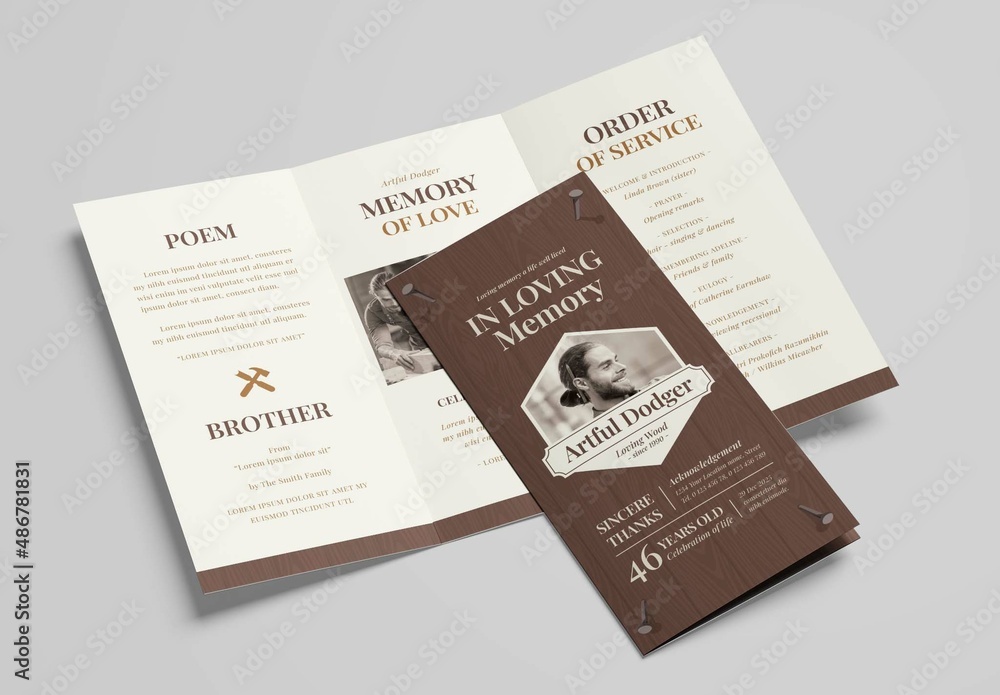 Trifold Funeral Program Obituary with Woodworking Carpenter Theme Stock ...