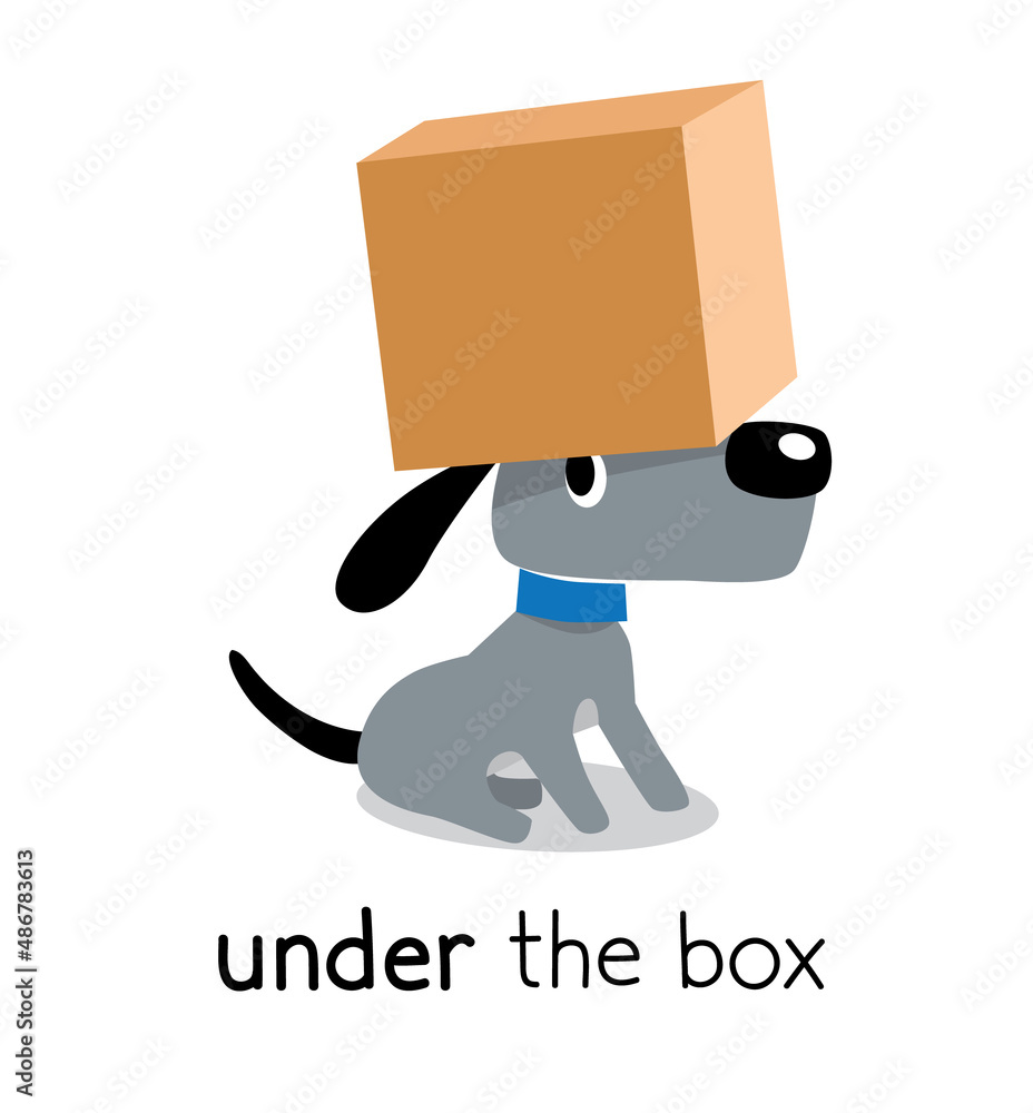 Preposition of place. Dog under the box Stock Vector | Adobe Stock
