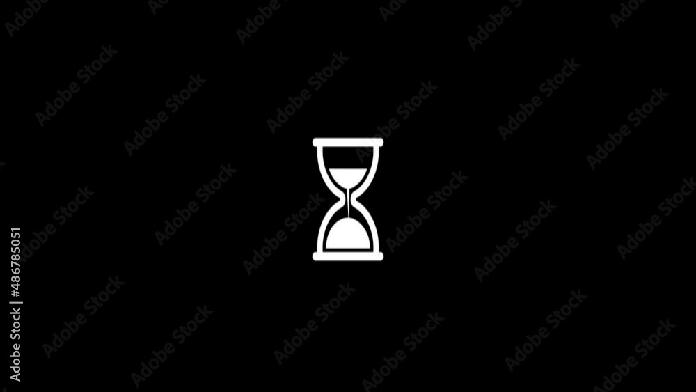 Rotating hourglass, minimalist loading animation, black background ...
