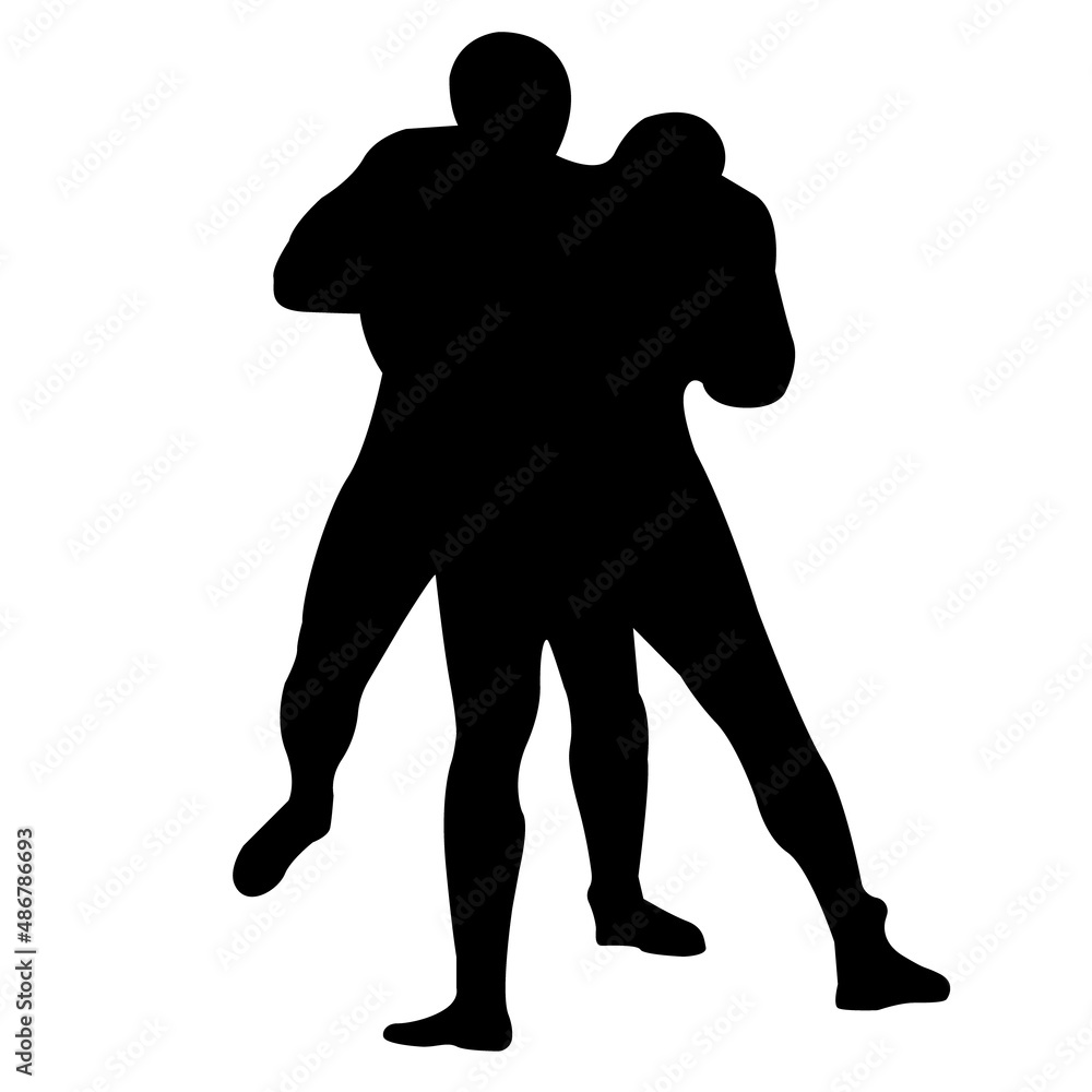 Outline silhouette of a wrestler athlete in wrestling. Greco Roman ...